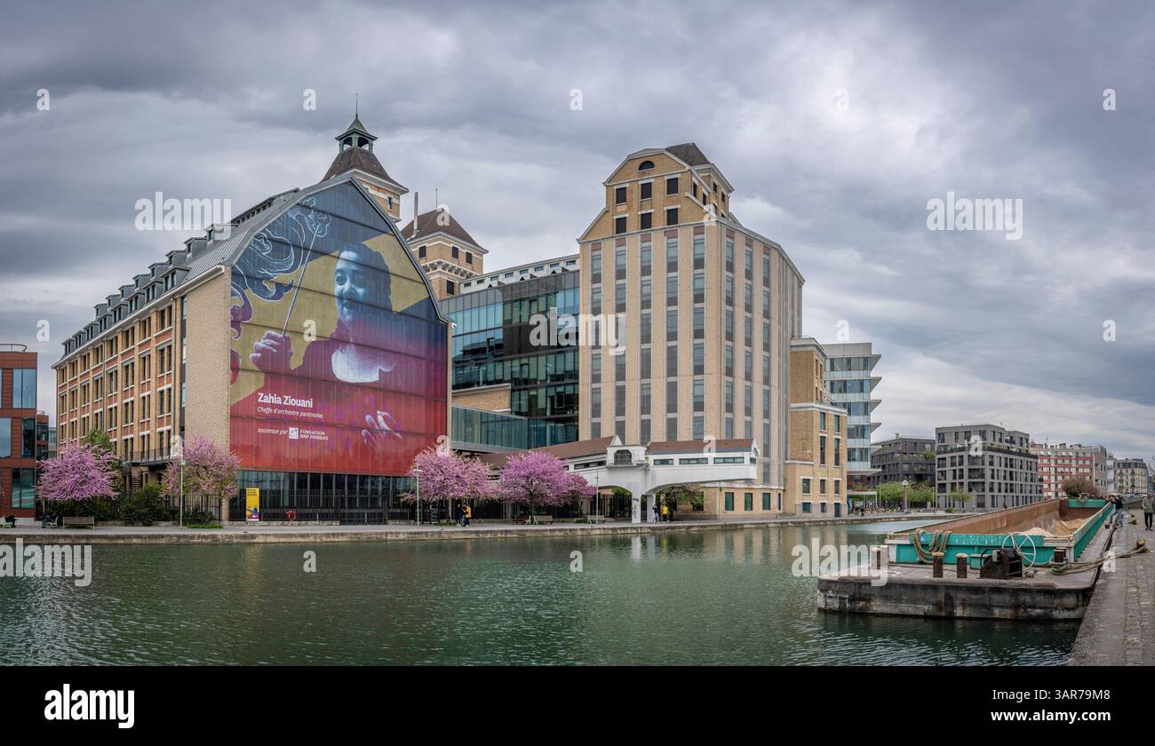 Paris, France - 04 12 2025: Ourcq Canal. Panoramic view of Les Grands ...