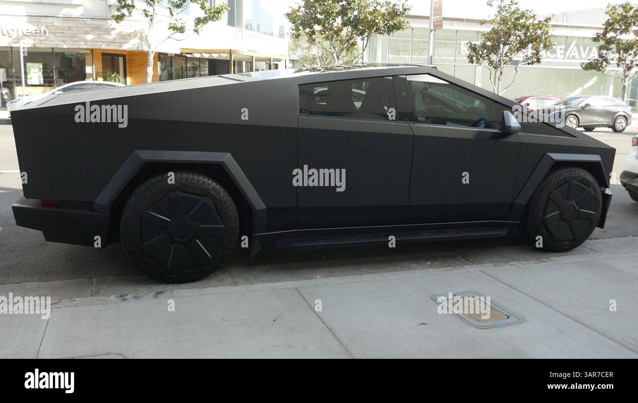Los Angeles, California, USA 16th April 2025 Black Tesla Cybertruck at ...