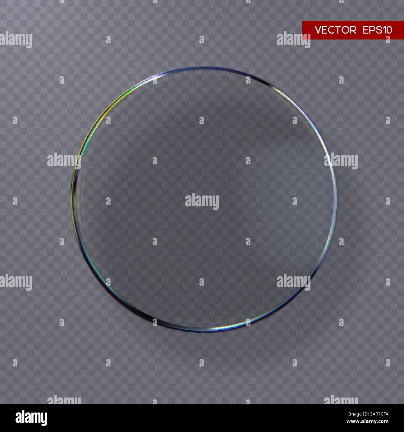 3d transparent glossy round disc with dispersion effect. Rainbow colors ...
