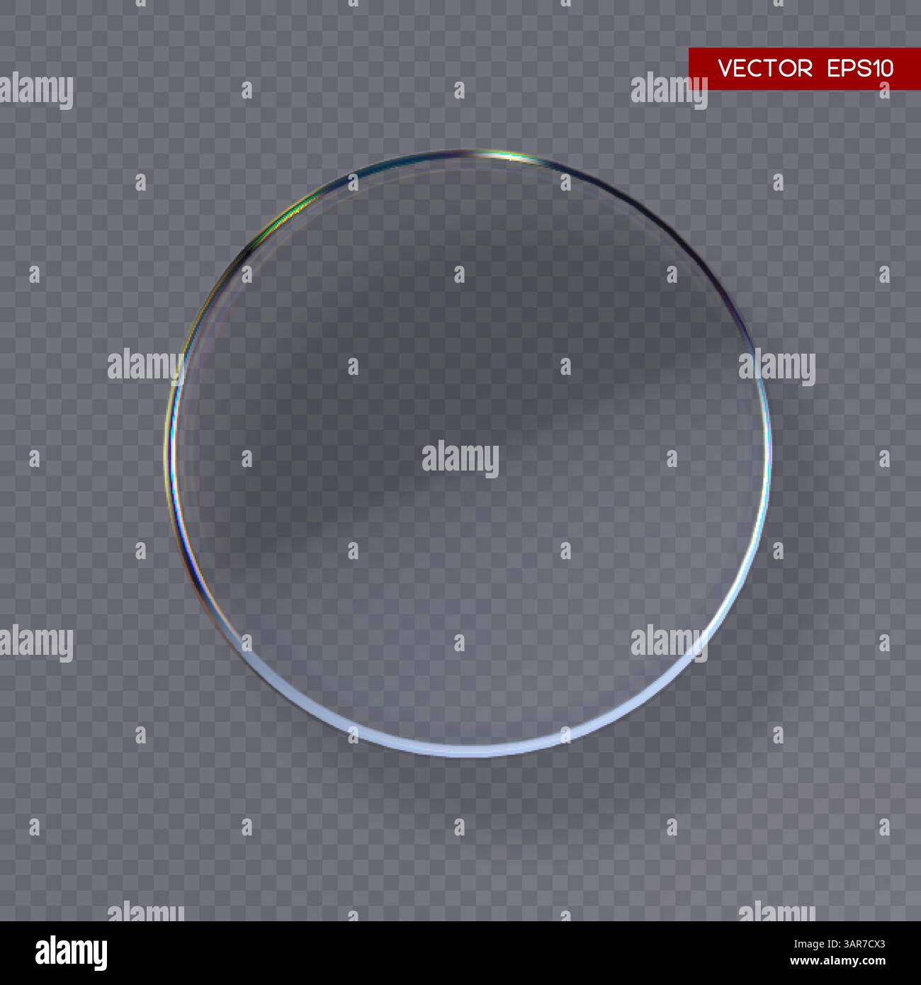 3d transparent glossy round disc with dispersion effect. Rainbow colors ...