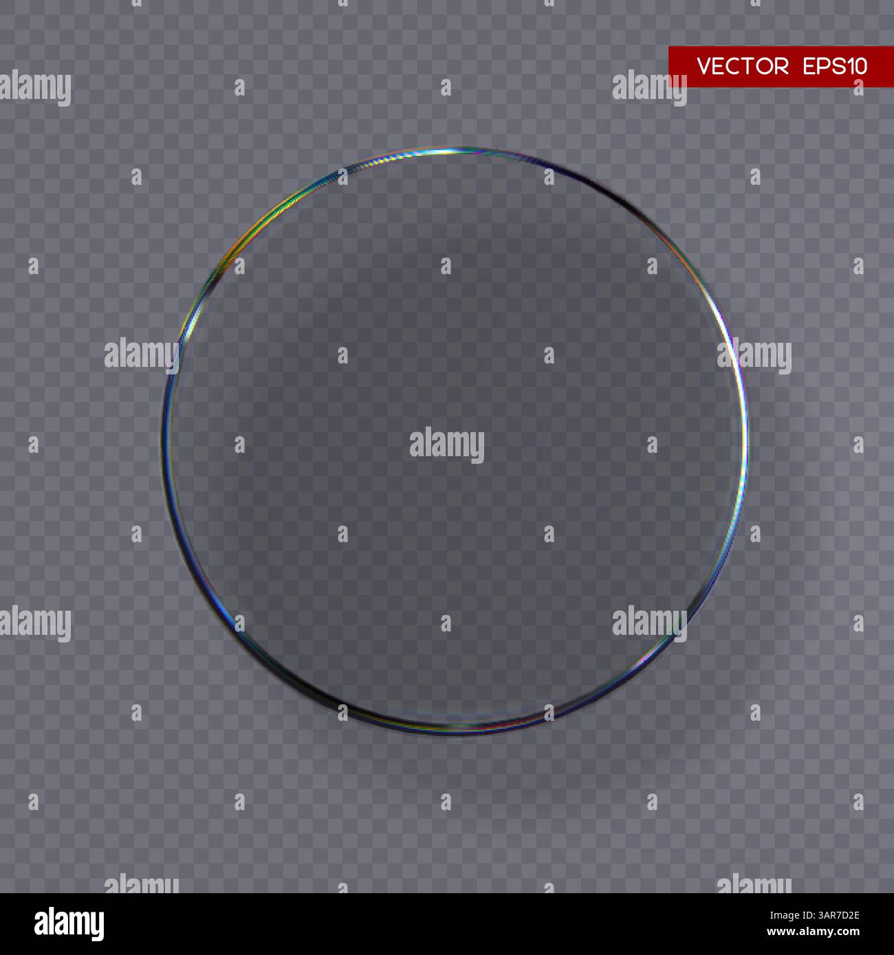 3d transparent glossy round disc with dispersion effect. Rainbow colors ...