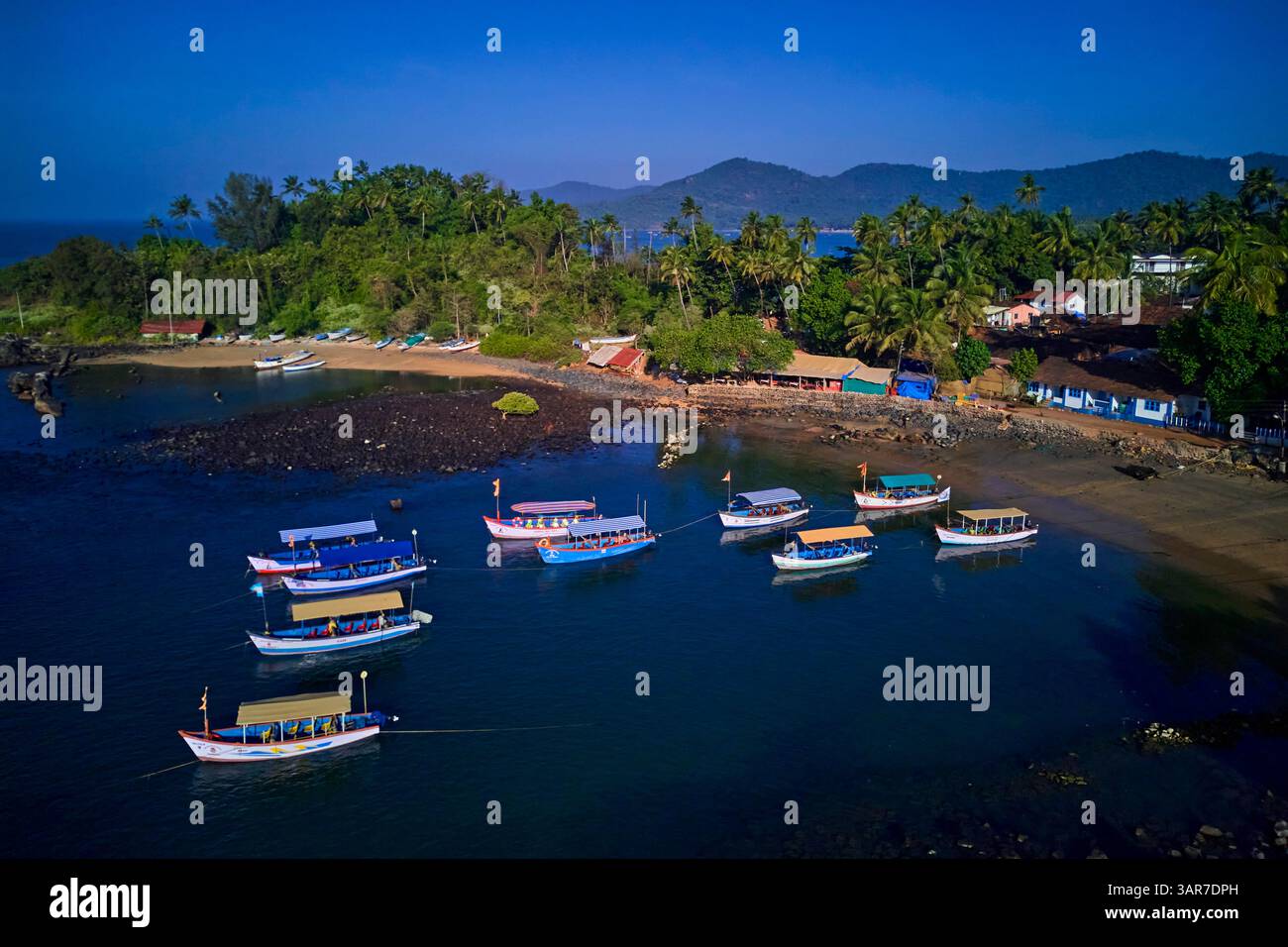 India, Goa, Canacona, Palolem beach, Colomb Beach, aerial view Stock ...