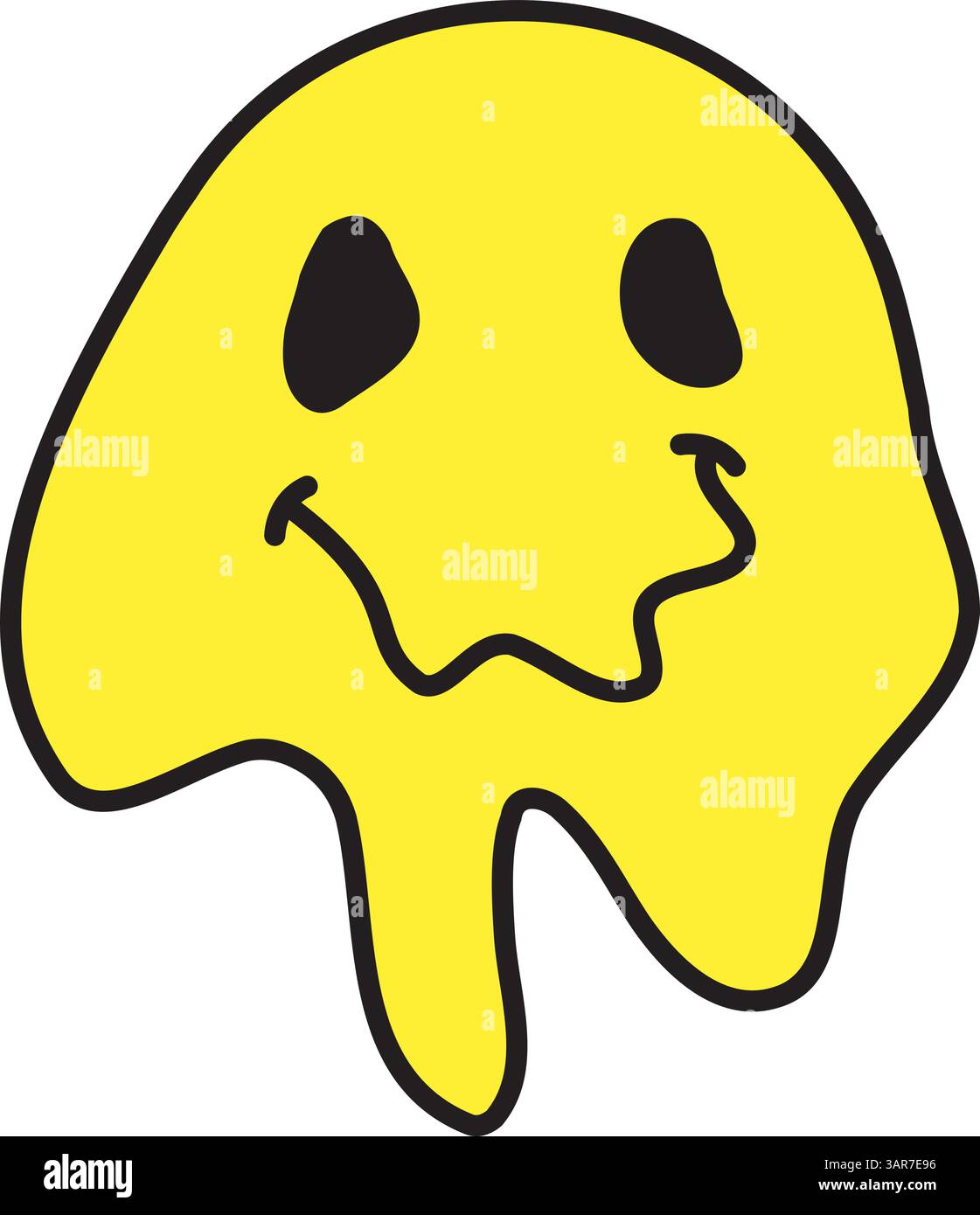 Melting yellow smiley face with dripping shape in distorted grunge ...