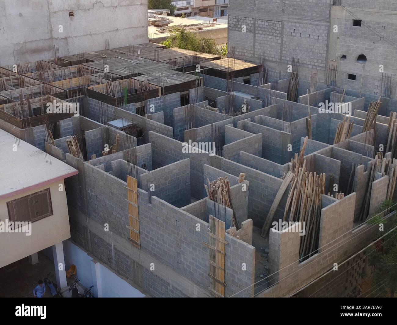 Karachi, Pakistan - April 01, 2025: Aerial view of the residential site under construction ...