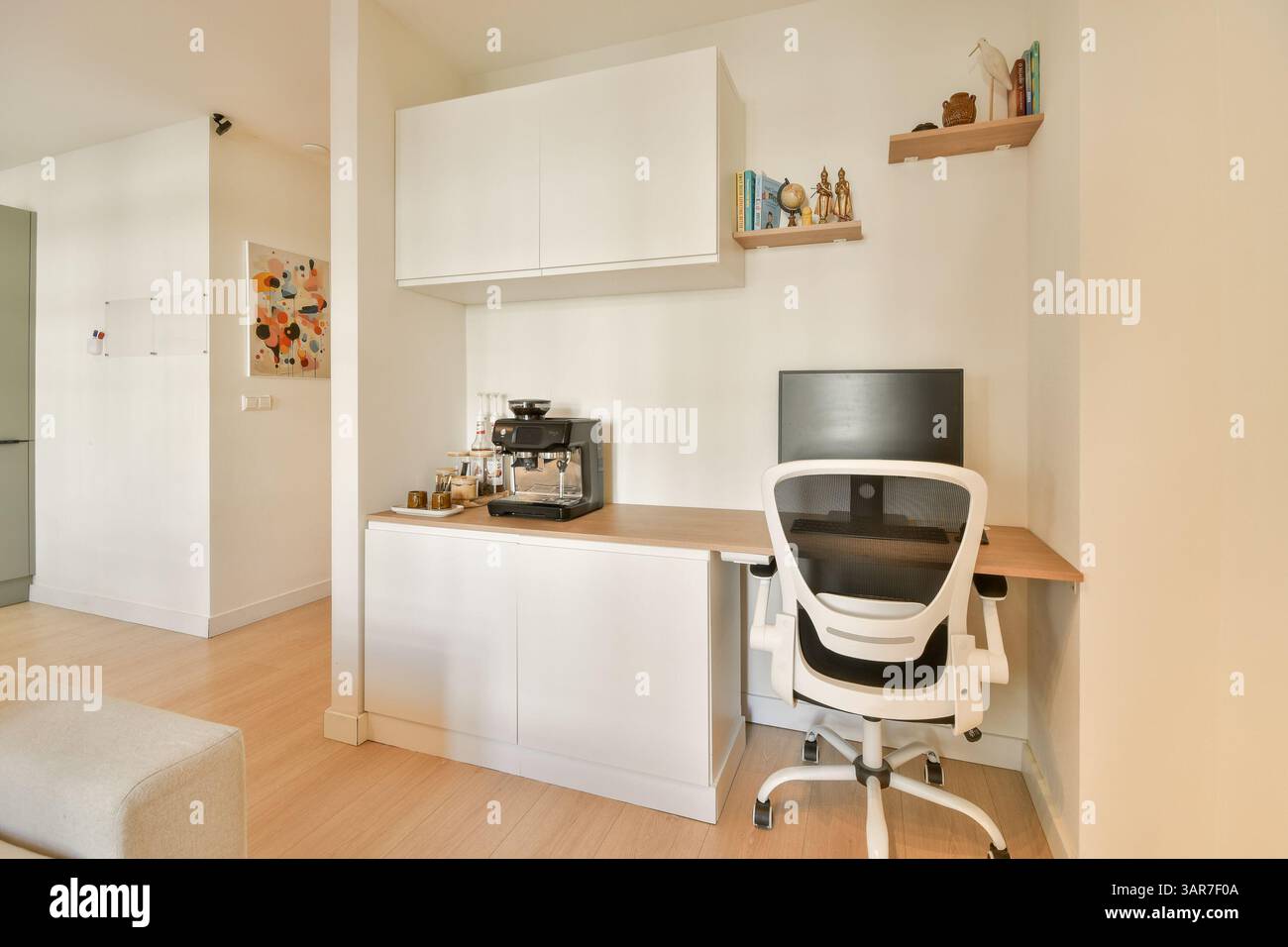 A sleek and modern home office setup featuring a stylish desk ...