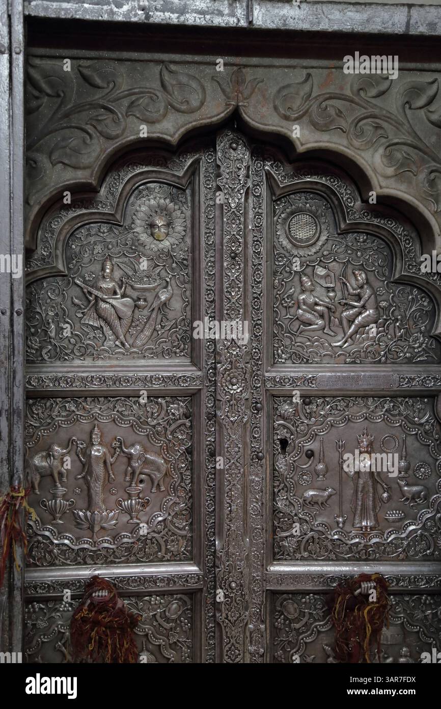 Reliefs on the gate of Karni Mata - Deshnok, Rajasthan, India Stock ...