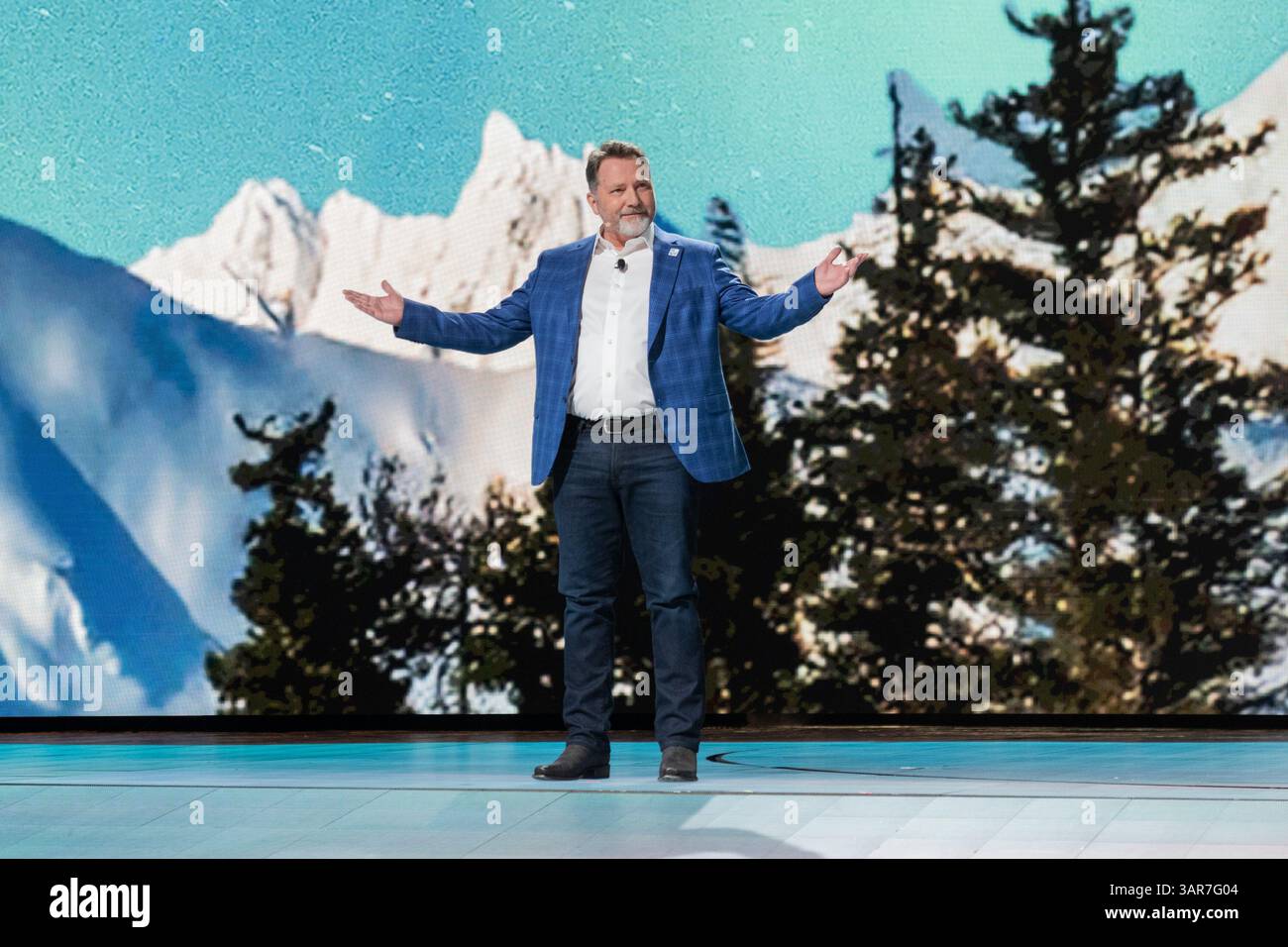 USA. 16th Apr, 2025. Troy Poston, SVP Sales Subaru of America speaks ...