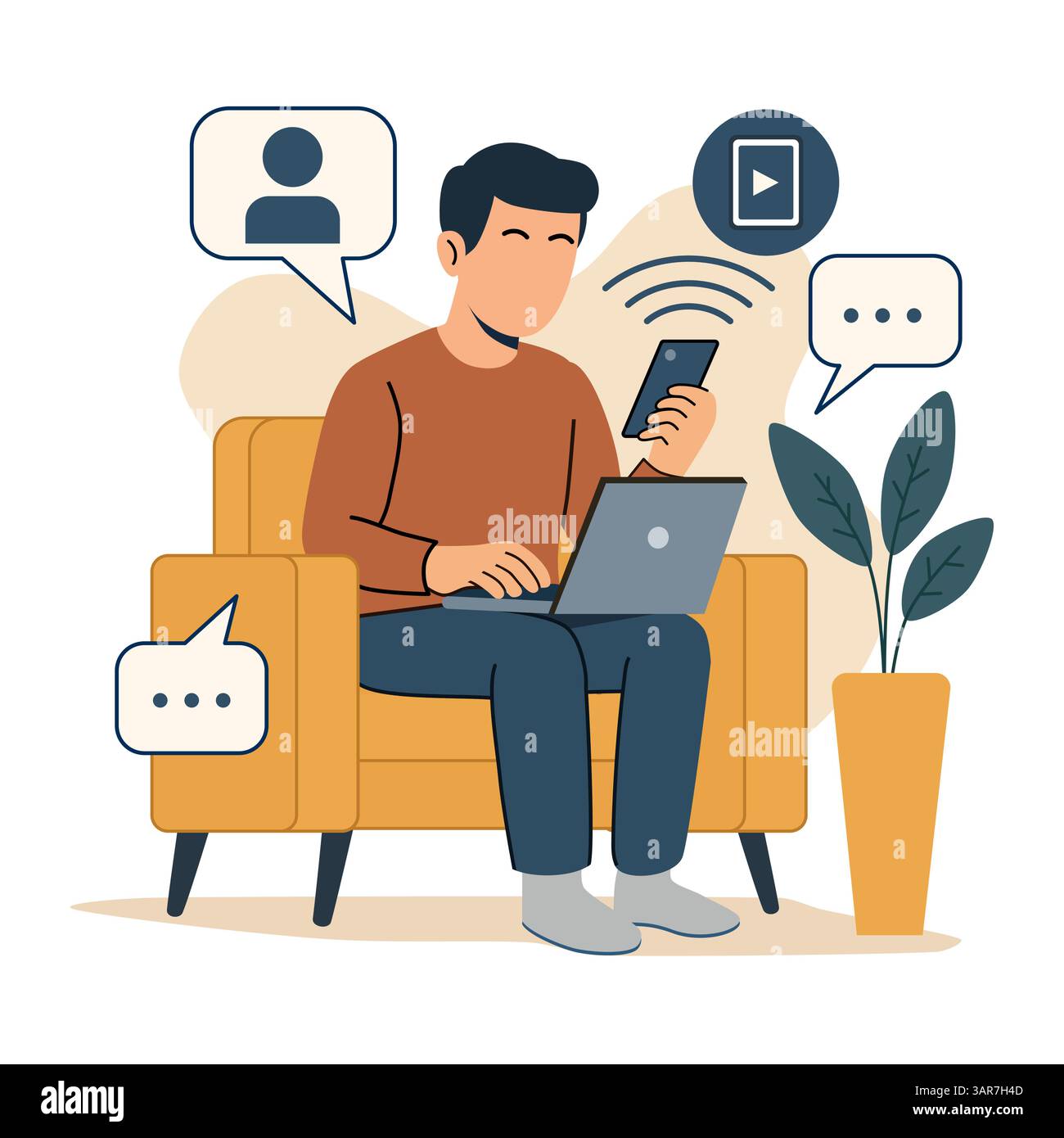 Man using texting while working Stock Vector Images - Alamy