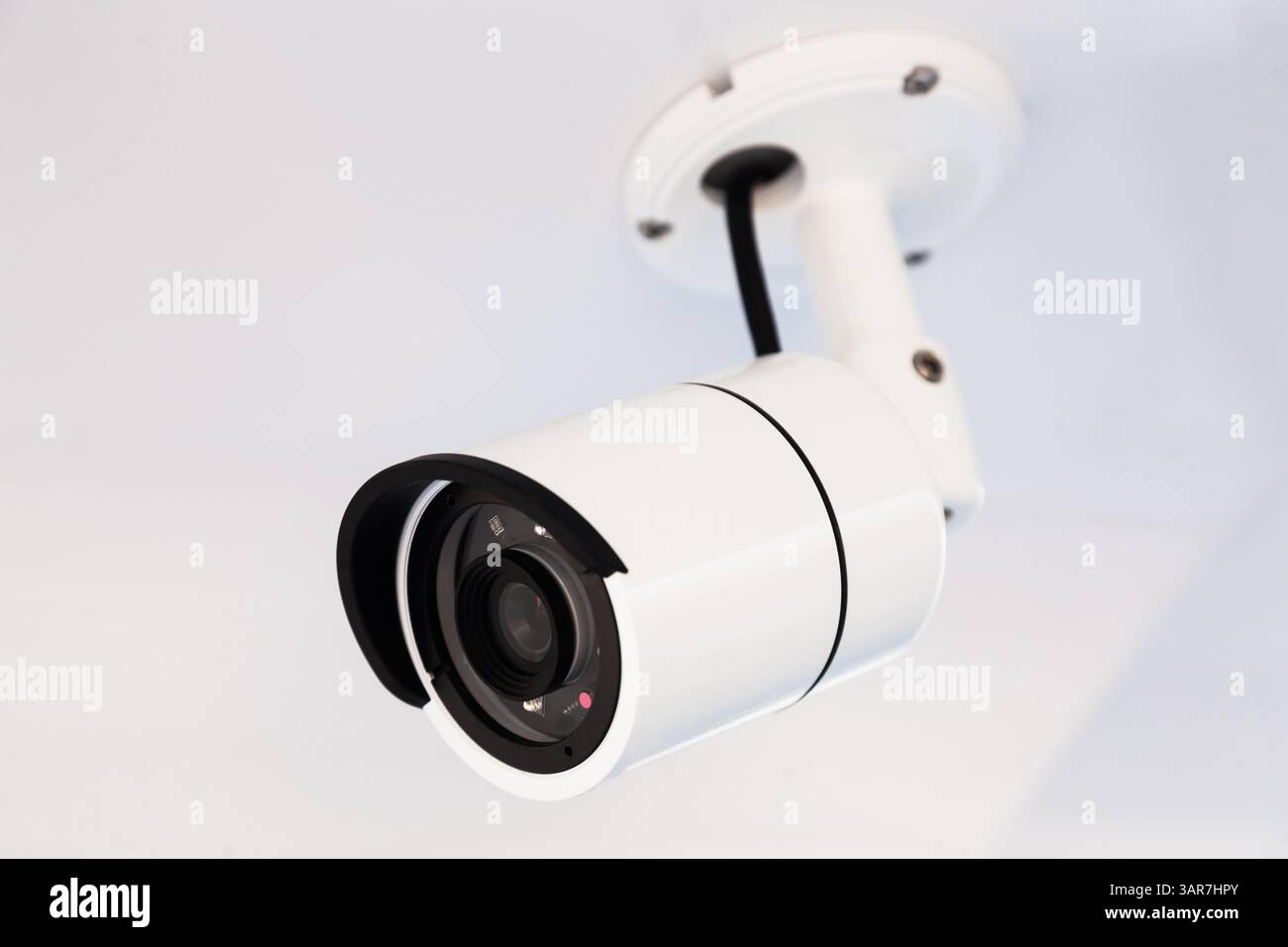 CCTV camera on the hull of an expensive motor yacht. CCTV camera white ...