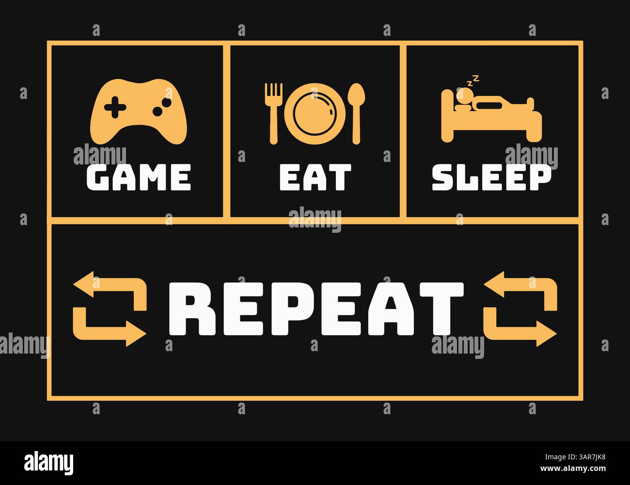 Activites slogan game, eat, sleep and repeat sign. Gamer daily activity ...