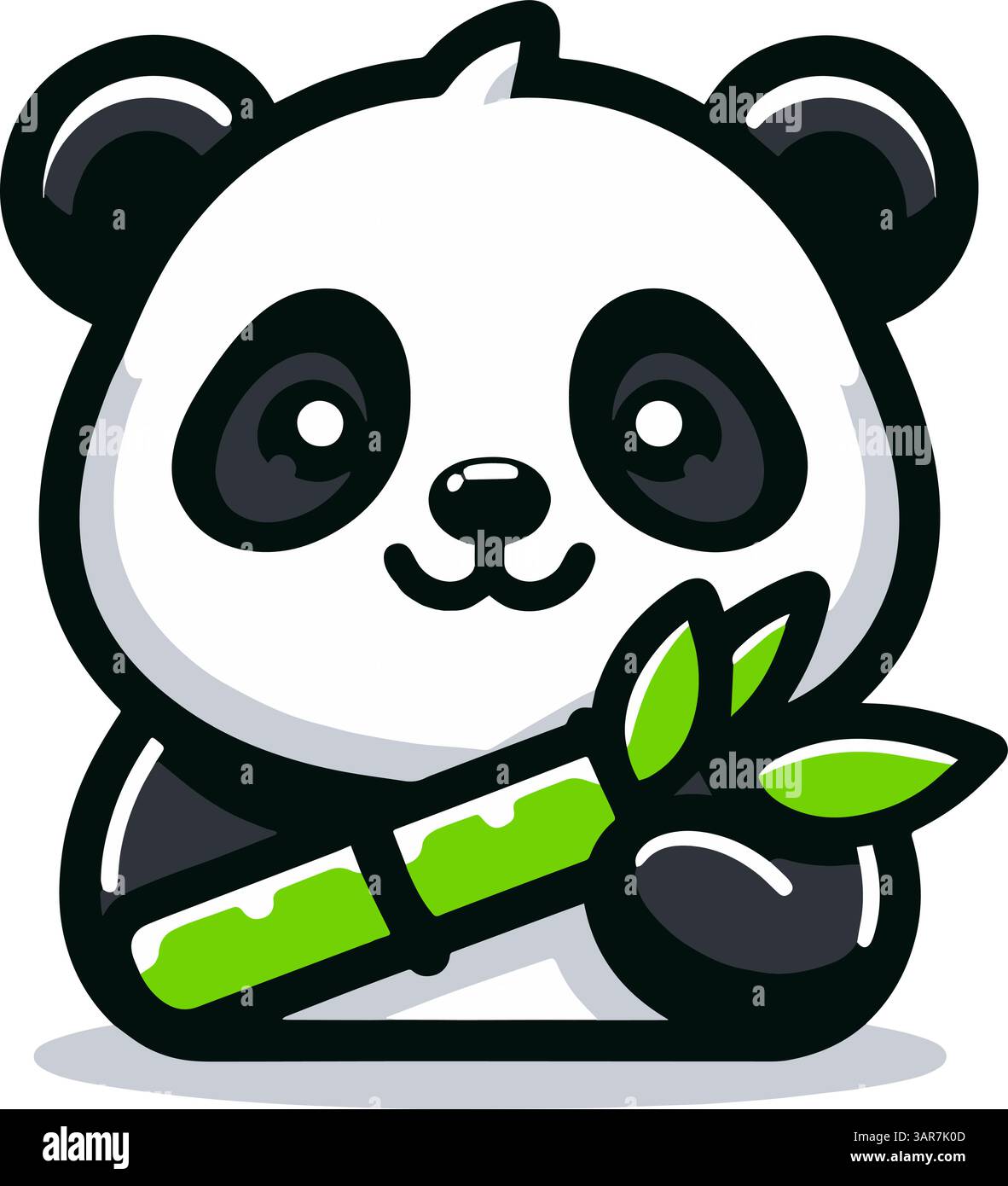 Flat Vector Cute Cartoon Panda Character with Bamboo. Funny Smiling ...