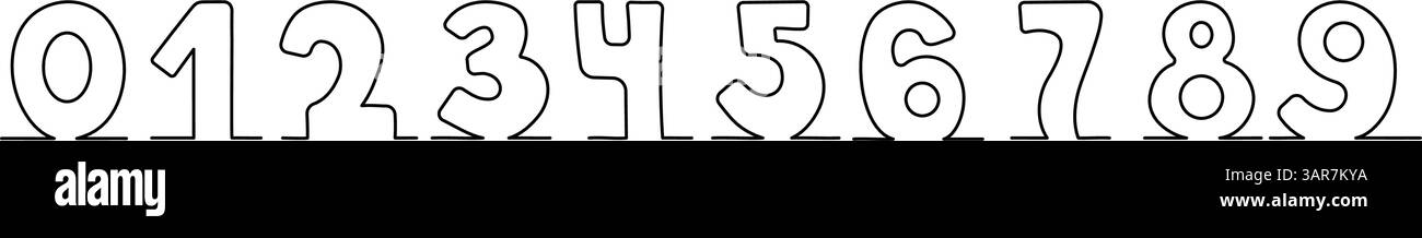 Numbers One Continuous Line Drawing set. Minimalistic Arabic numerals ...