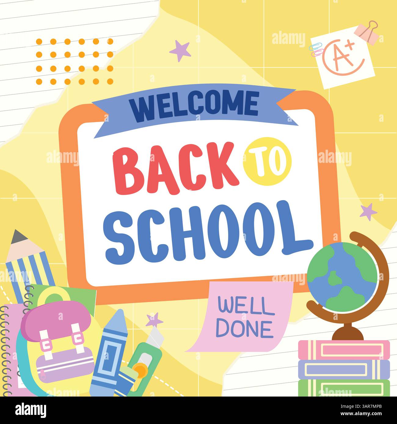 Vibrant back to school design with welcome and well done message ...