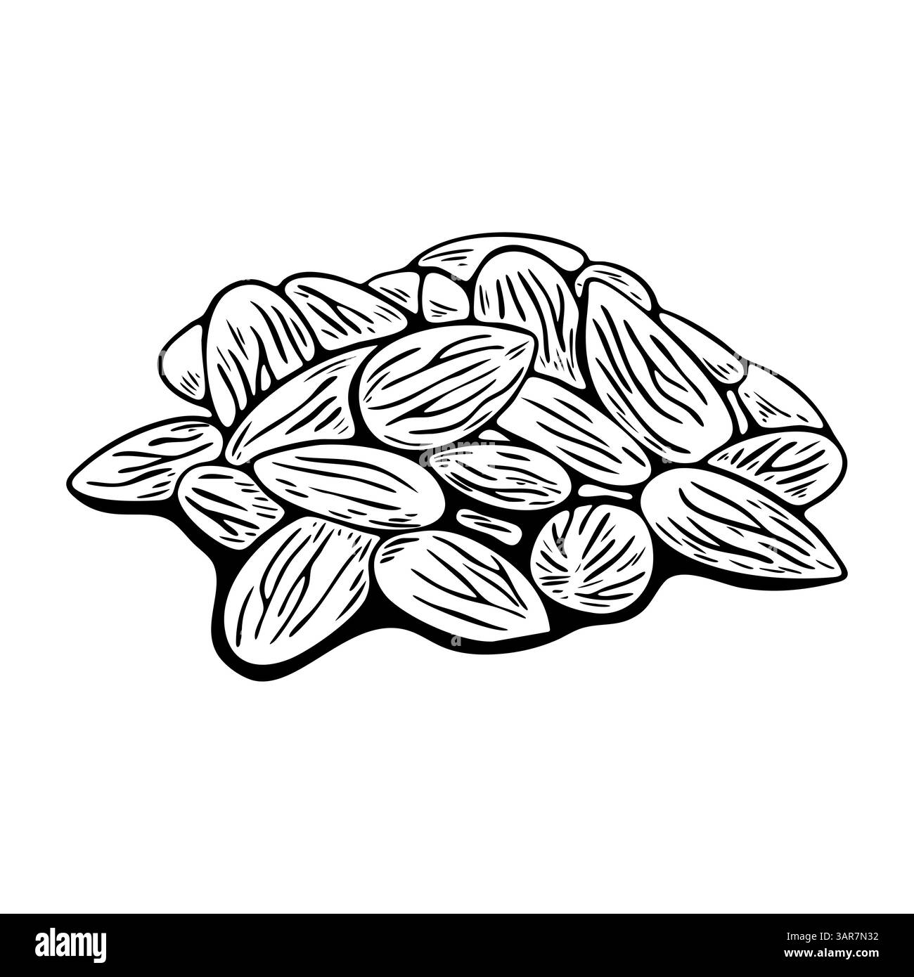 Outline vector illustration of almonds in a pile. Ideal for food design ...