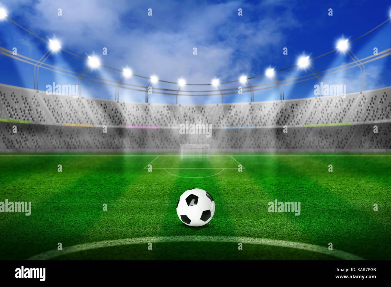 Soccer ball on football field at stadium Stock Photo - Alamy