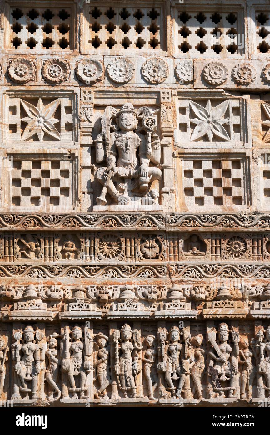 Carved idols on the outer wall of the Shani Devi deity Temple, Fort ...
