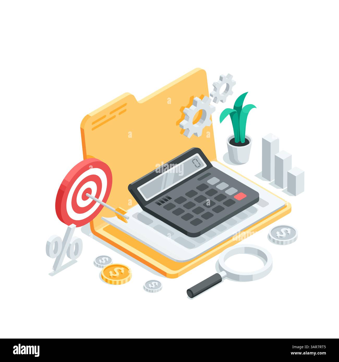 isometric vector calculator over a sheet of paper with magnifying glass ...