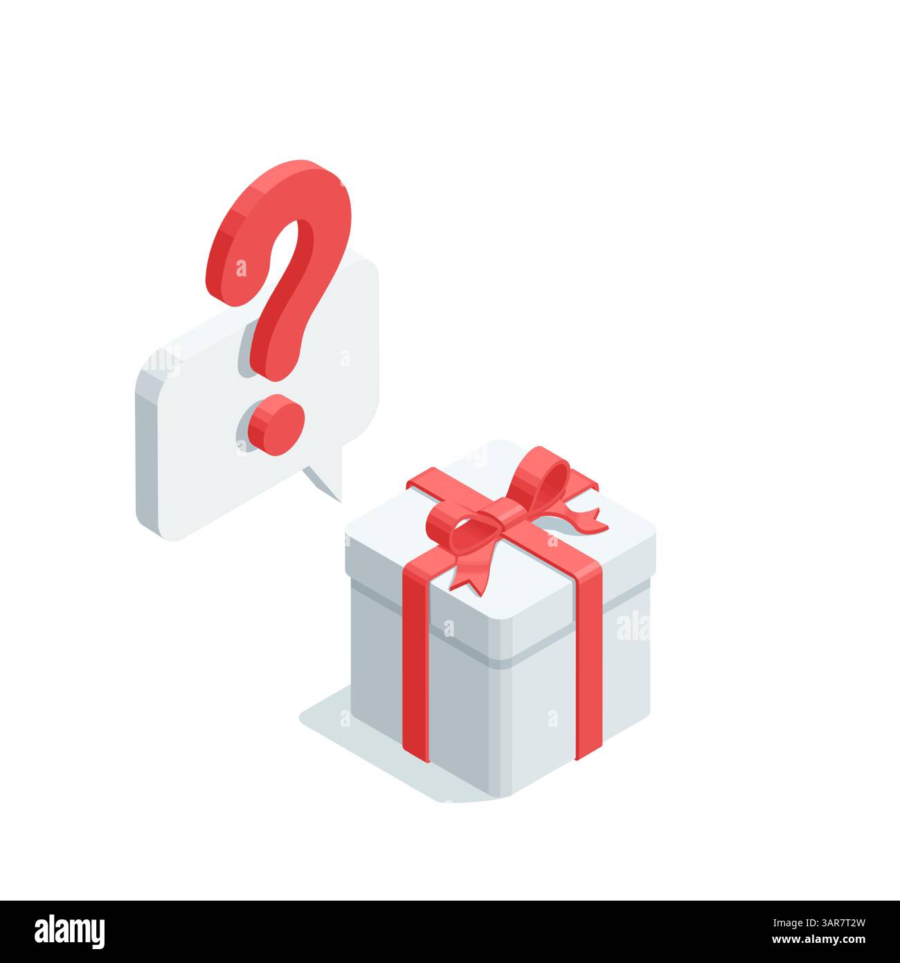 isometric vector question mark over gift box with bow, in color on white background, unknown ...