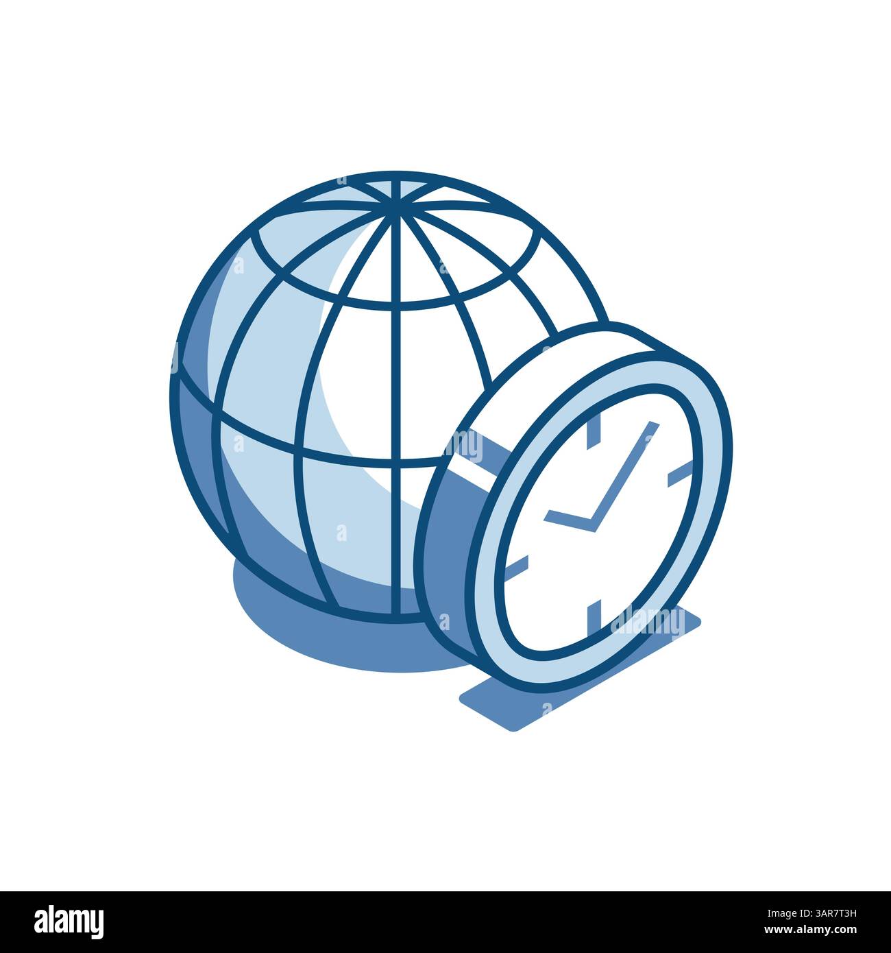isometric vector clock and globe linear icon, in color on white ...