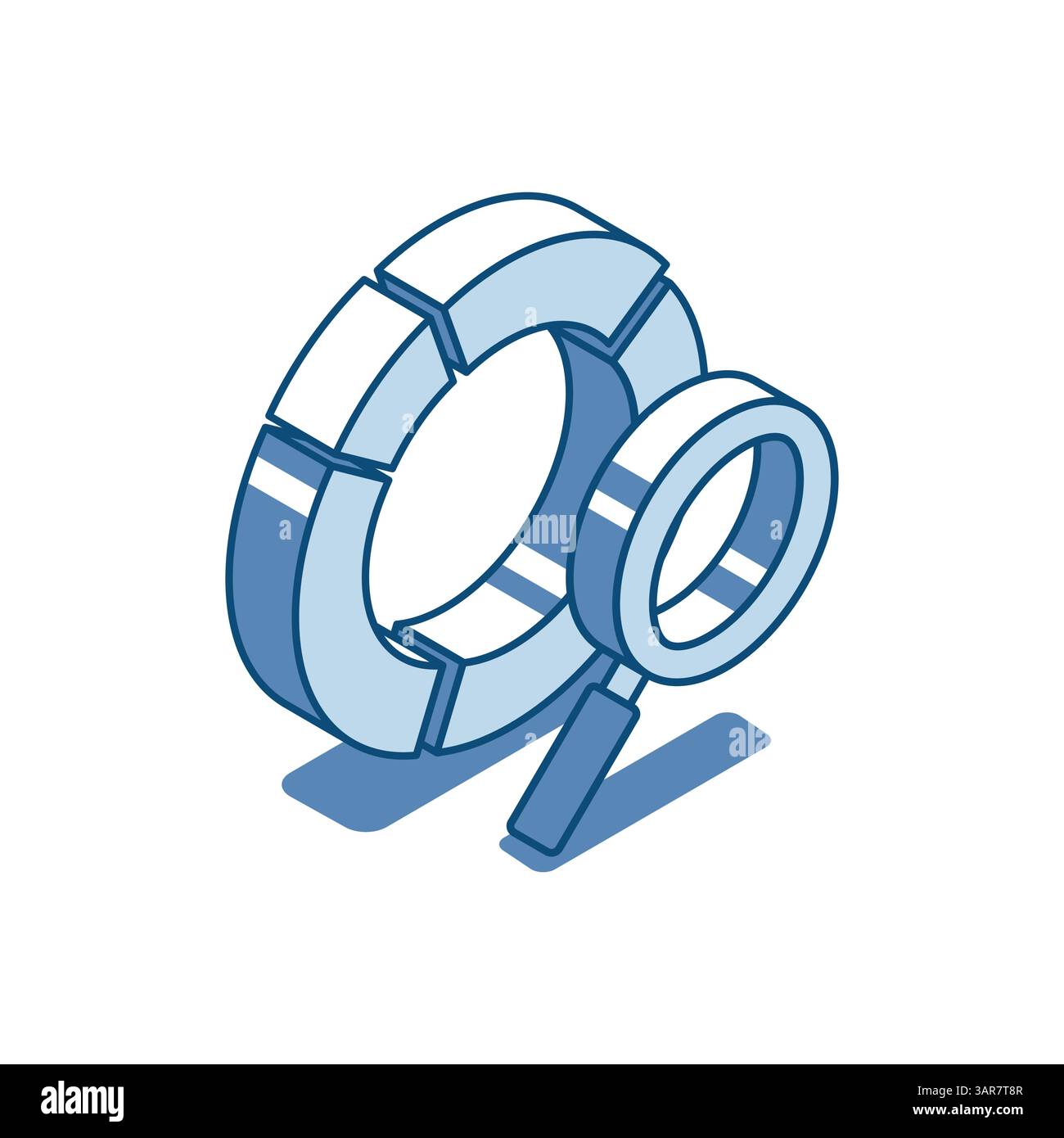 isometric vector circular chart and magnifying glass linear icon, in ...