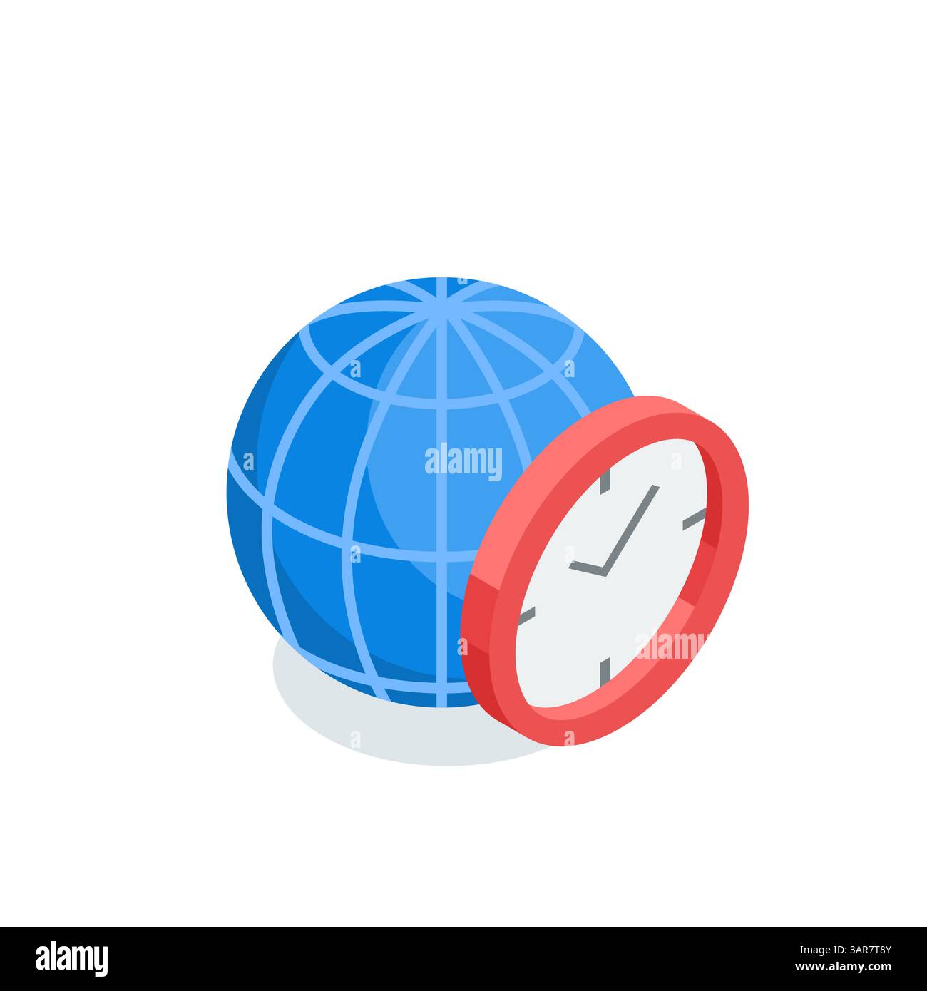 isometric vector clock and globe icon, in color on white background ...