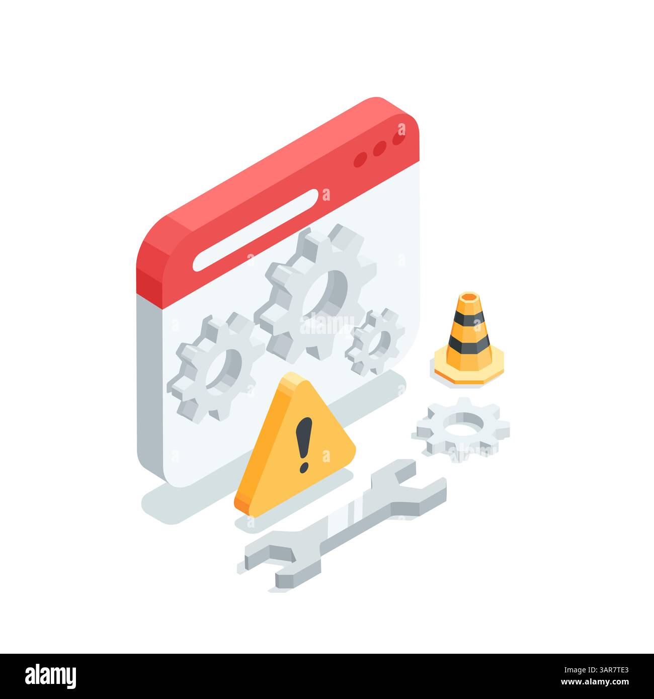 isometric vector wrench near a program window with gears and an ...
