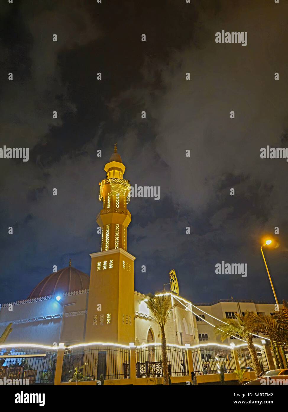 Cairo, Egypt, March 29 2025: A night view of the Exterior of a grand ...