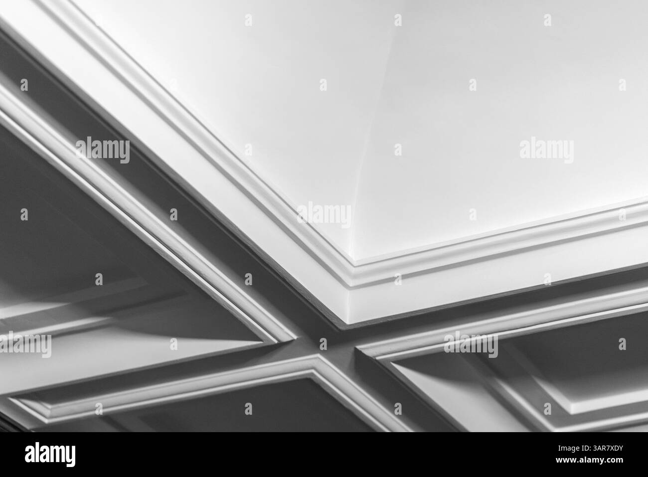 Elegant ceiling with precise architectural molding and geometric lines ...