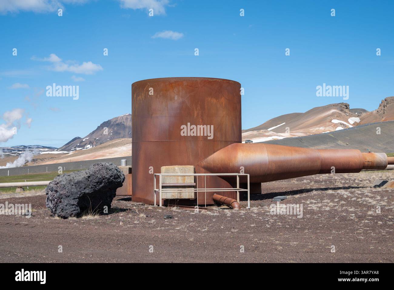 Water tank of Bjarnarflag geothermal power plant in north Iceland Stock ...