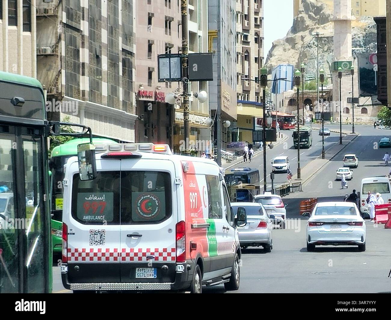Mecca, Saudi Arabia, June 11 2024: an ambulance of Saudi Arabia red ...