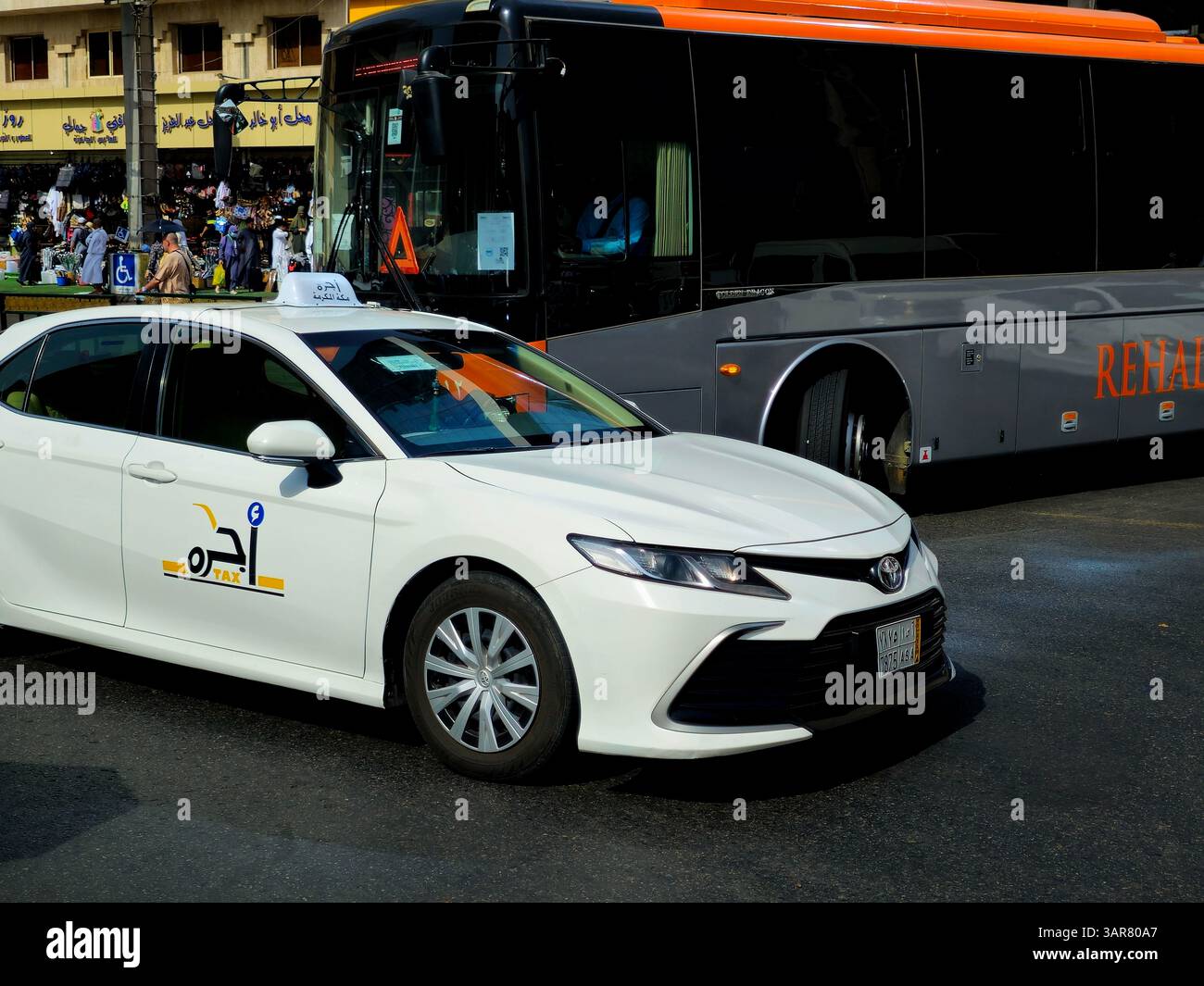 Mecca, Saudi Arabia, June 11 2024: Mecca Makkah Taxi, used to transport Hajj pilgrims inside and ...