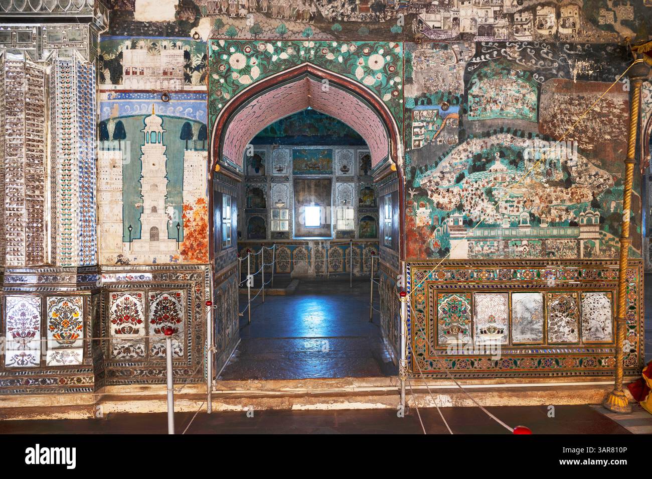 Mirror work and colourful paintings on the wall, The Rao Madhav Singh ...