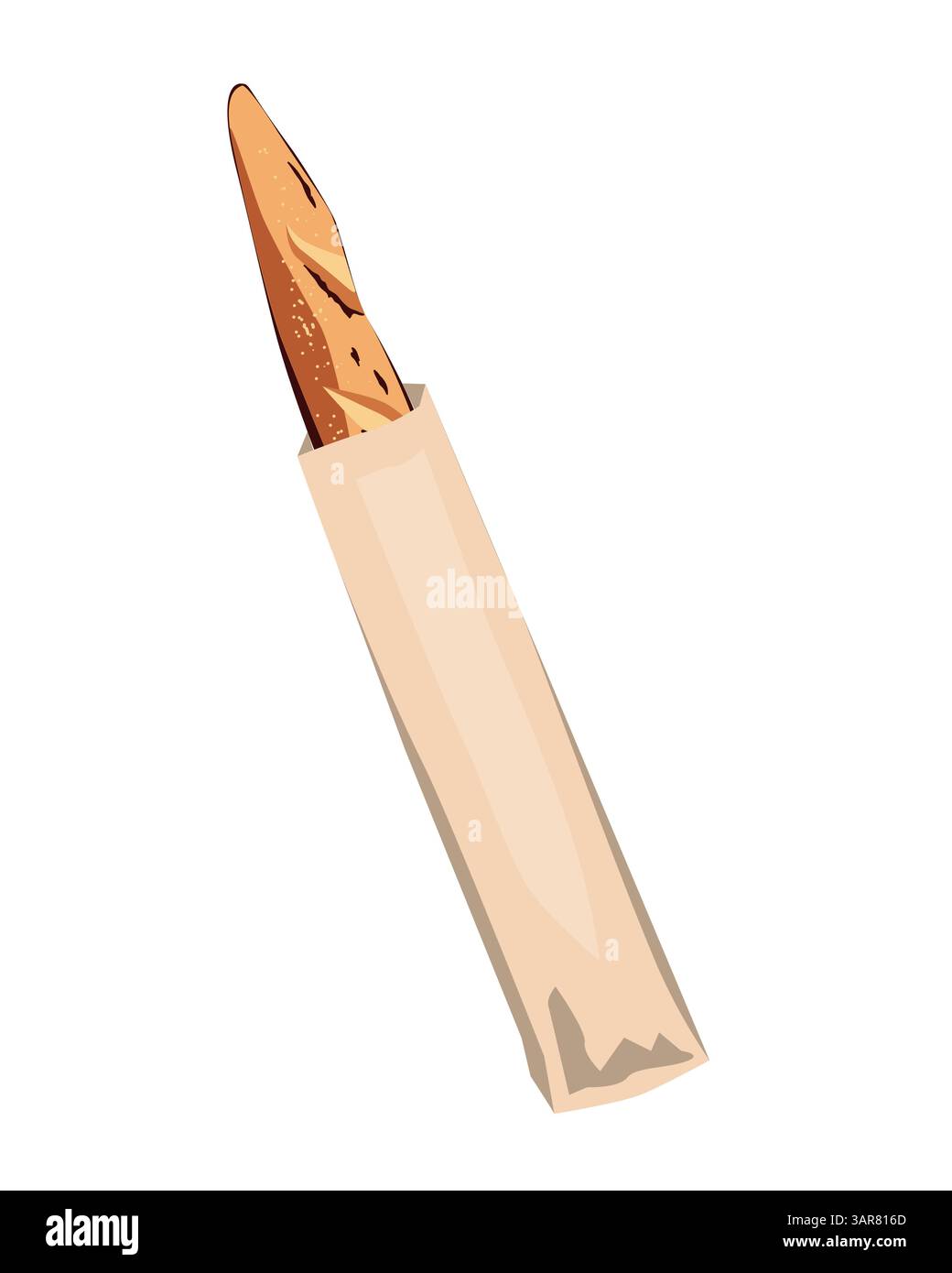 Long crusty and craft baguette in a paper bag. Tasty loaf bread ...