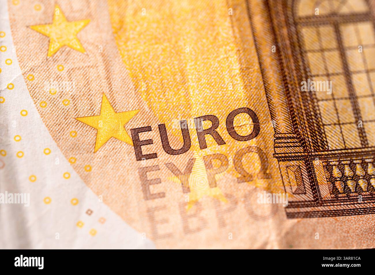 Bavaria, Germany - April 16, 2025: Close-up of a euro banknote with ...