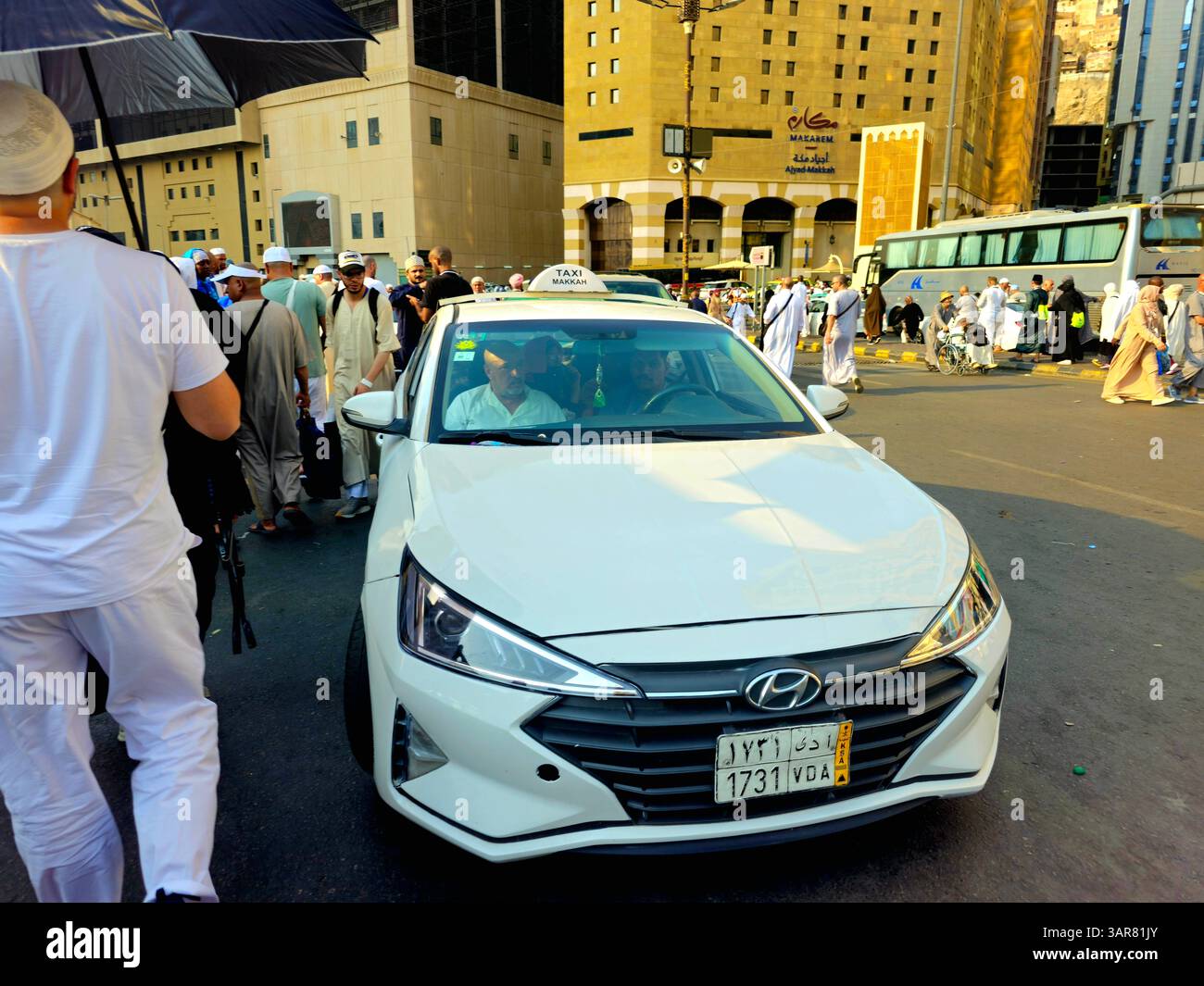 Mecca, Saudi Arabia, June 19 2024: Mecca Makkah Taxi, used to transport Hajj pilgrims inside and ...