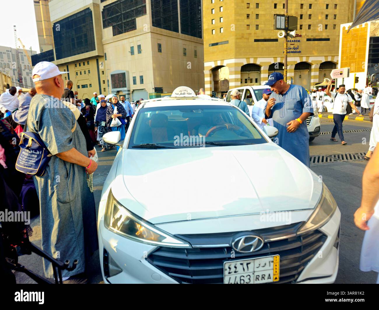 Mecca, Saudi Arabia, June 19 2024: Mecca Makkah Taxi, used to transport Hajj pilgrims inside and ...