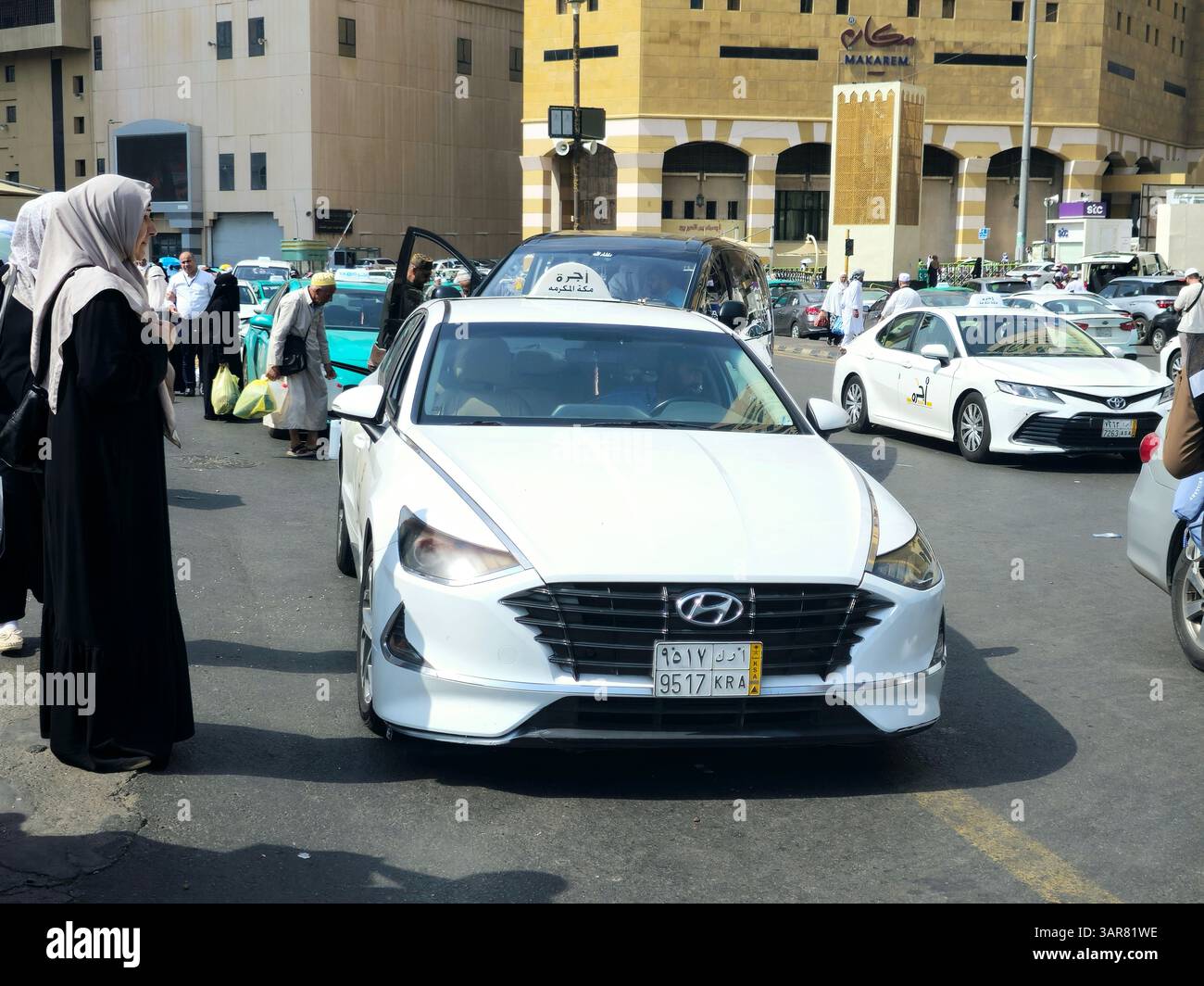 Mecca, Saudi Arabia, June 21 2024: Mecca Makkah Taxi, used to transport Hajj pilgrims inside and ...