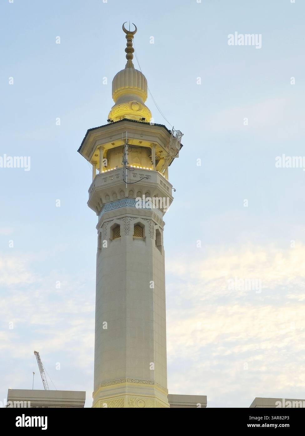 The minaret of the grand sacred mosque of Makkah, the most significant ...