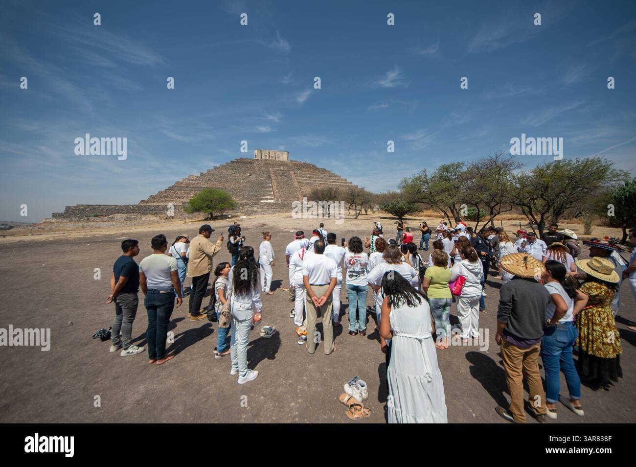 People Welcoming Spring Equinox in Queretaro People rise their hands ...