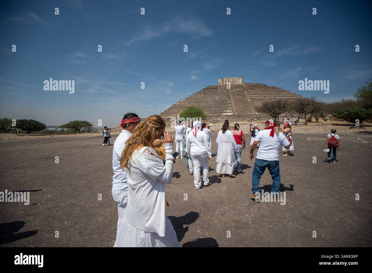 People Welcoming Spring Equinox in Queretaro People rise their hands ...