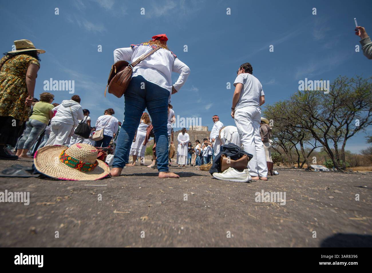 People Welcoming Spring Equinox in Queretaro People rise their hands ...