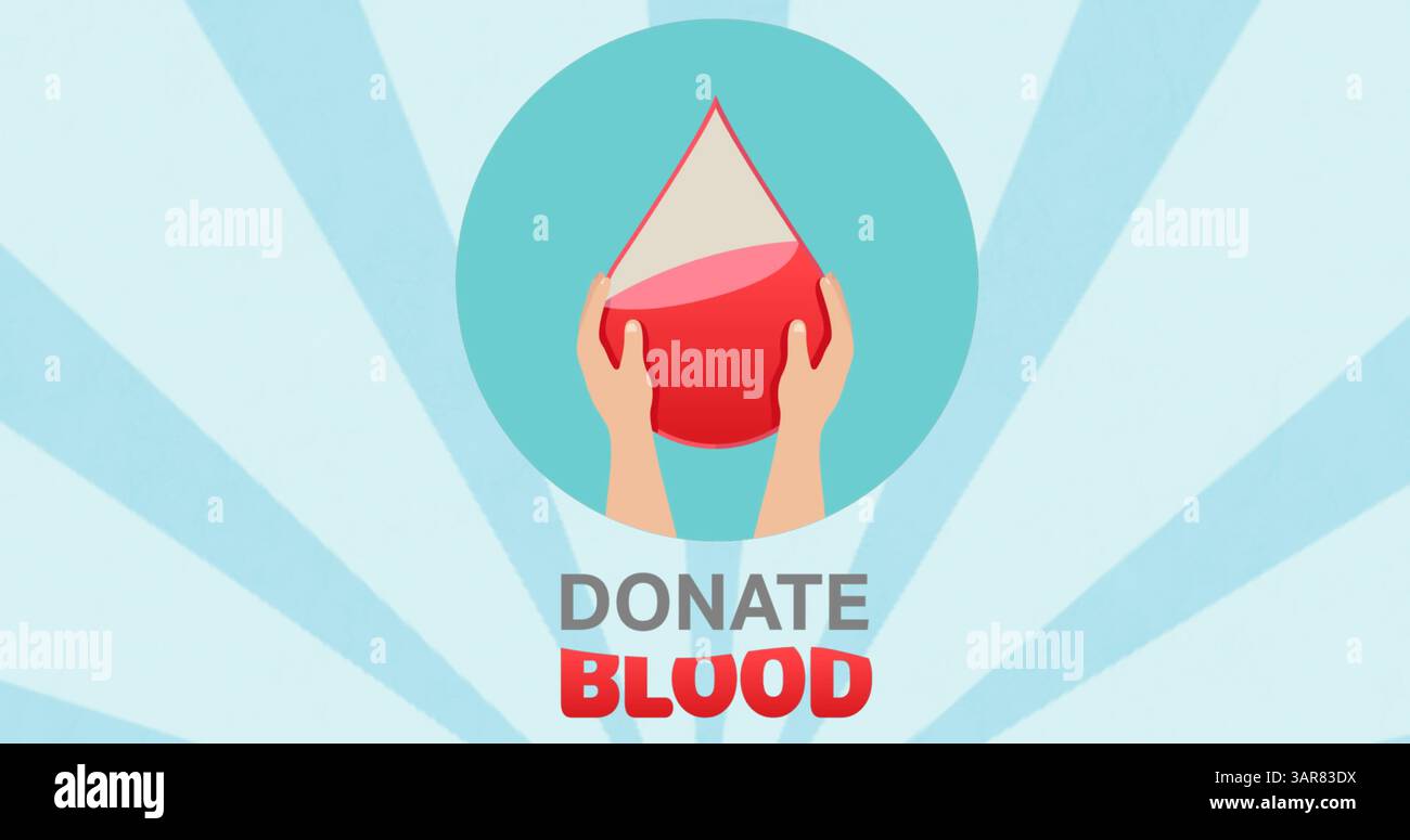 Image of donate blood text over white lines on blue background. blood ...