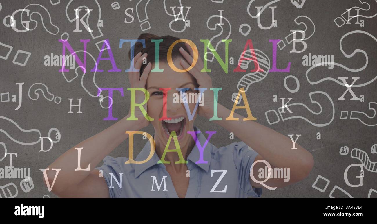 National trivia day text banner and multiple question mark icons over ...