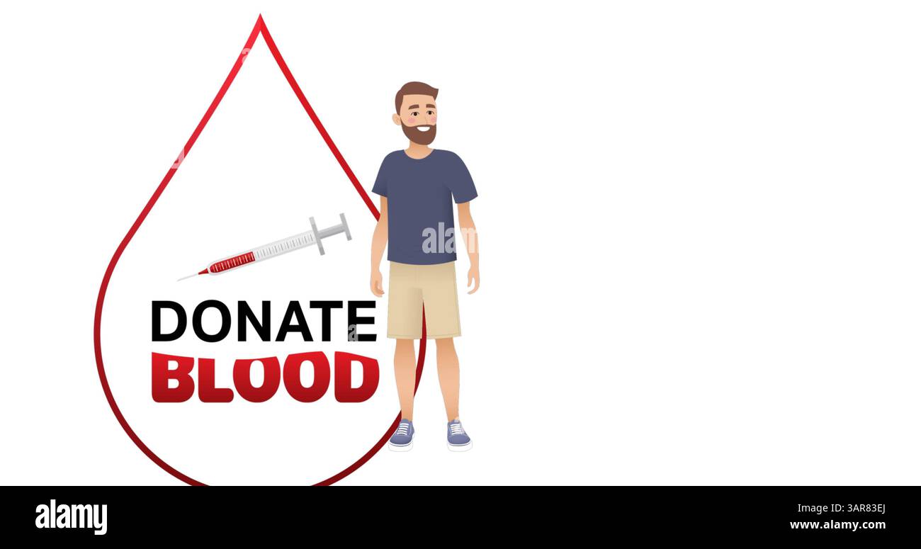 Image of donate blood text and caucasian man icon on white background ...