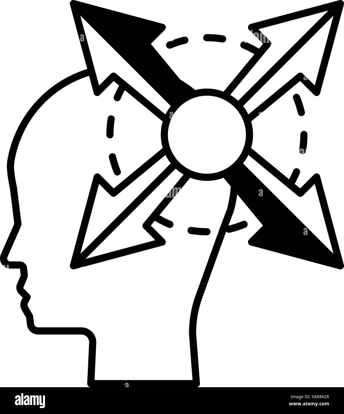 A head with four arrows pointing in different directions Stock Vector ...