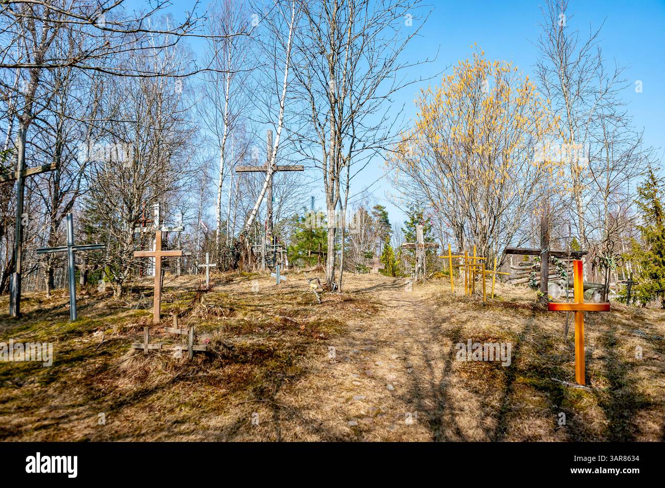 Wooden Christian cross with blurred nature background. Christianity ...