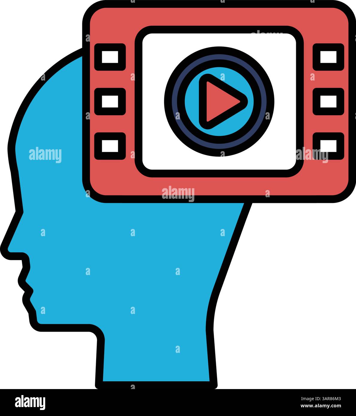 A blue head with a red screen with a play button on it. The head is ...