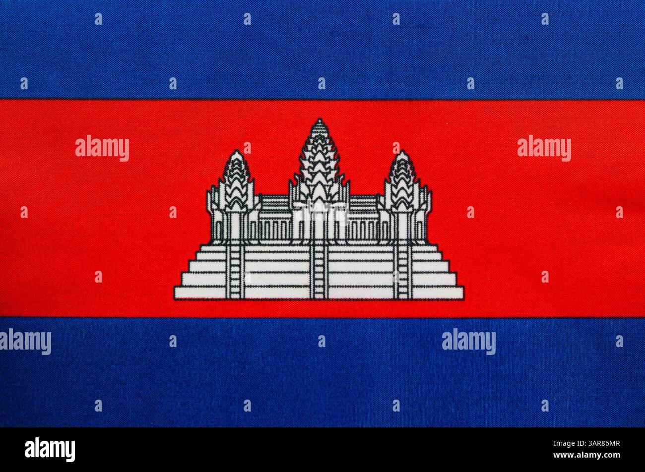 The flag of Cambodia features a red and blue design with the iconic ...