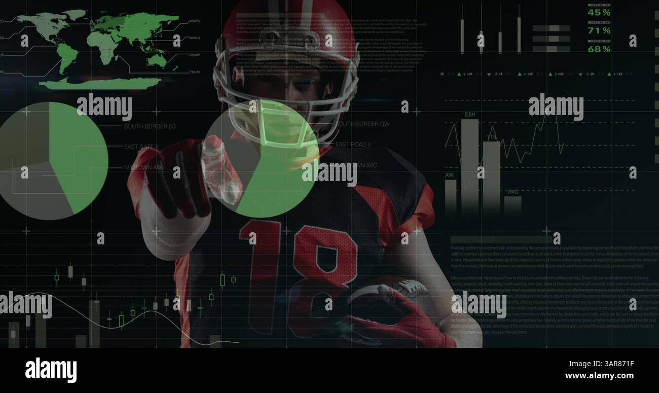 Image of digital interface over american football player. global sports and data processing ...