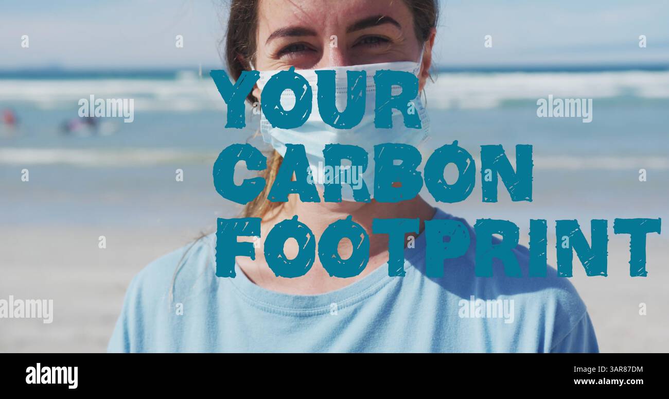 Image of your carbon footprint text in blue over caucasian woman in ...